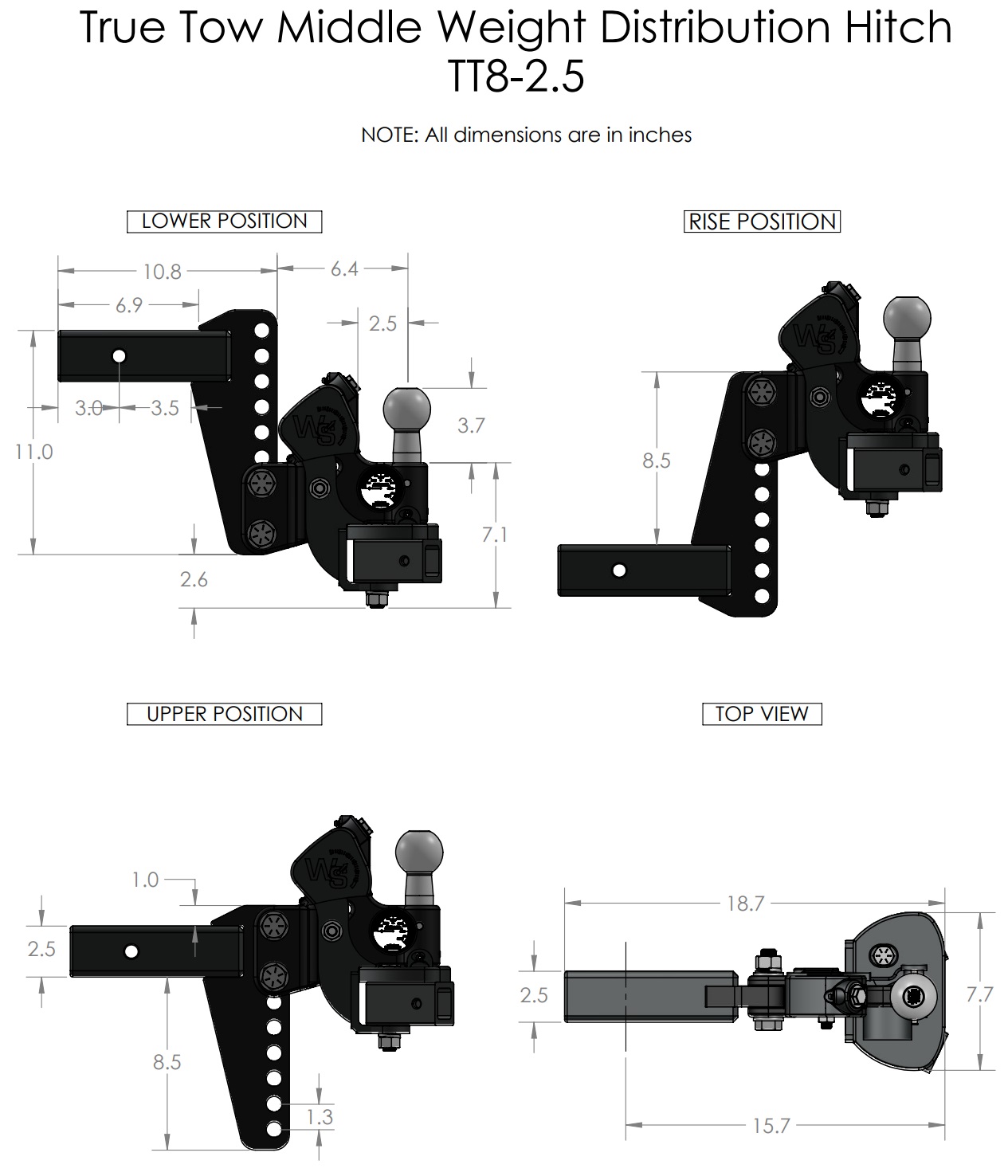 Weigh Safe TTMW8-2.5XL True Tow Middleweight Weight Distribution Hitch ...